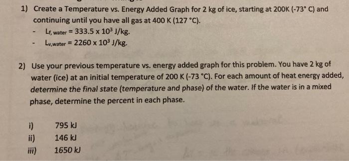 Solved 1) Create a Temperature vs. Energy Added Graph for 2 | Chegg.com