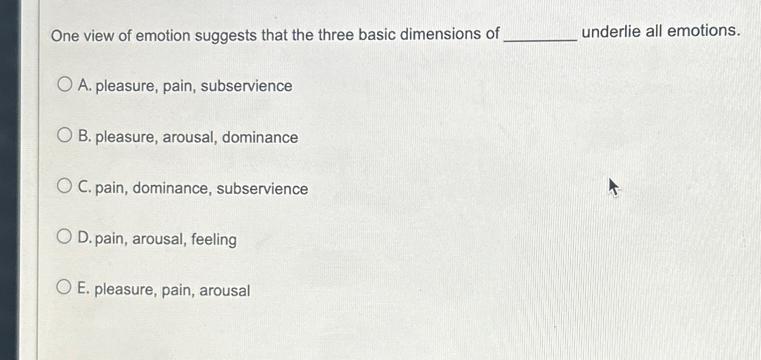 Solved One view of emotion suggests that the three basic | Chegg.com