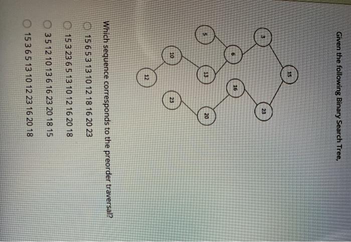 Solved Given the following Binary Search Tree, 15 23 16 13 | Chegg.com