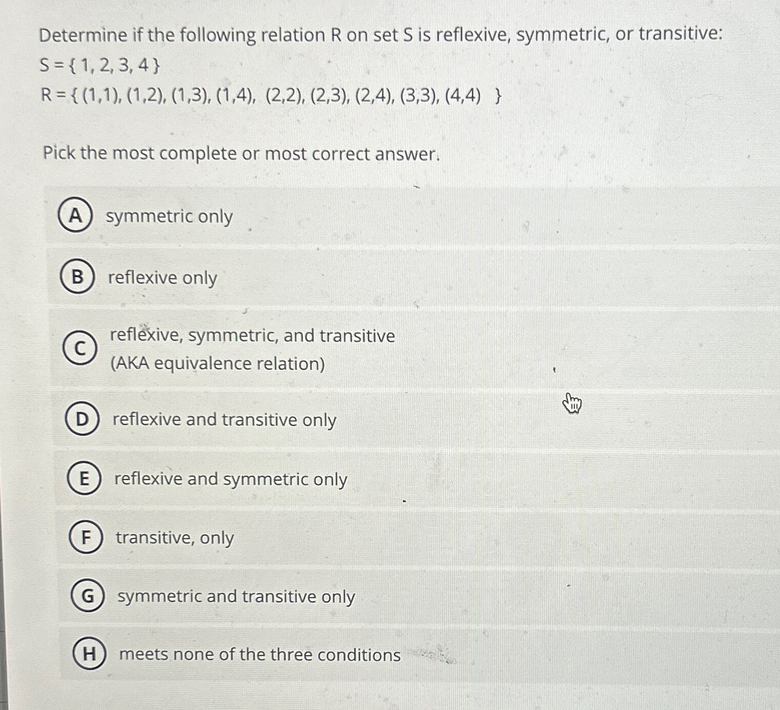 Solved Determine if the following relation R ﻿on set S ﻿is | Chegg.com