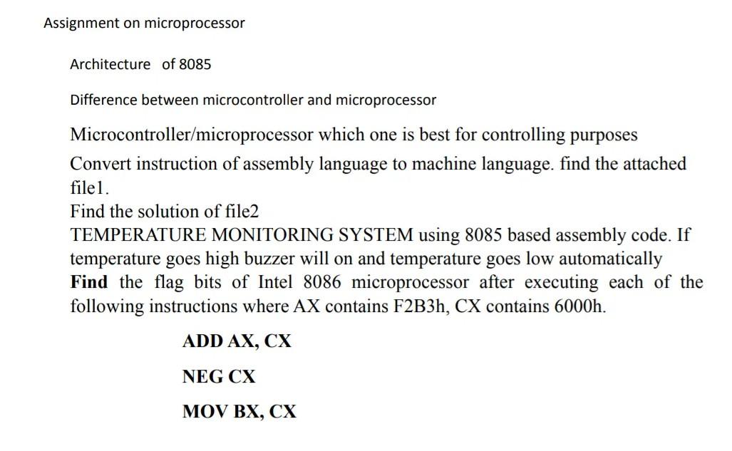 Solved Assignment on microprocessor Architecture of 8085 | Chegg.com