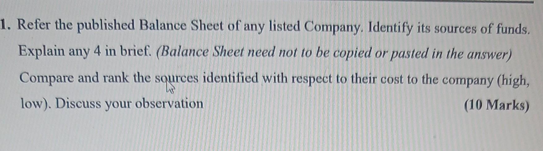 Solved Refer the published Balance Sheet of any listed | Chegg.com
