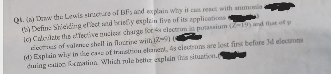 Solved Q1. (a) ﻿Draw the Lewis structure of BF3 ﻿and explain | Chegg.com