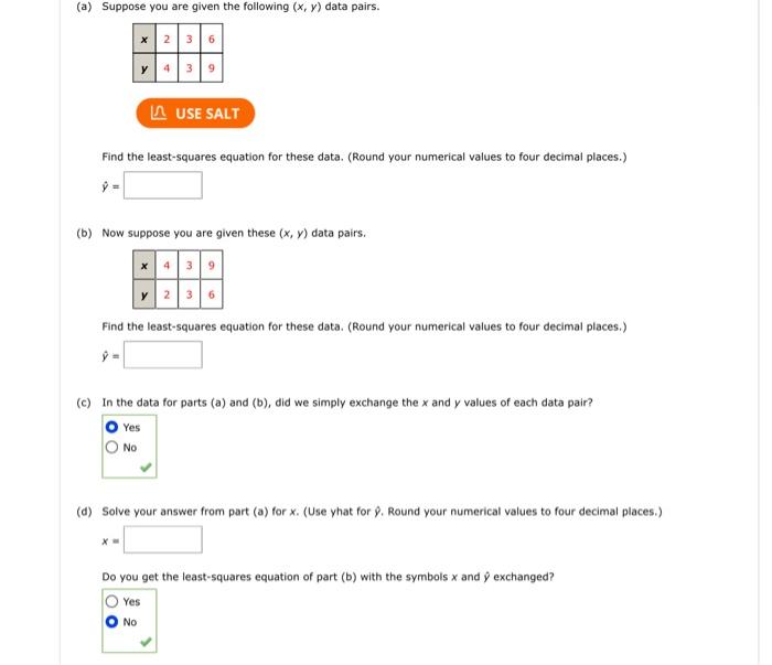 Solved (a) Suppose you are given the following (x,y) data | Chegg.com