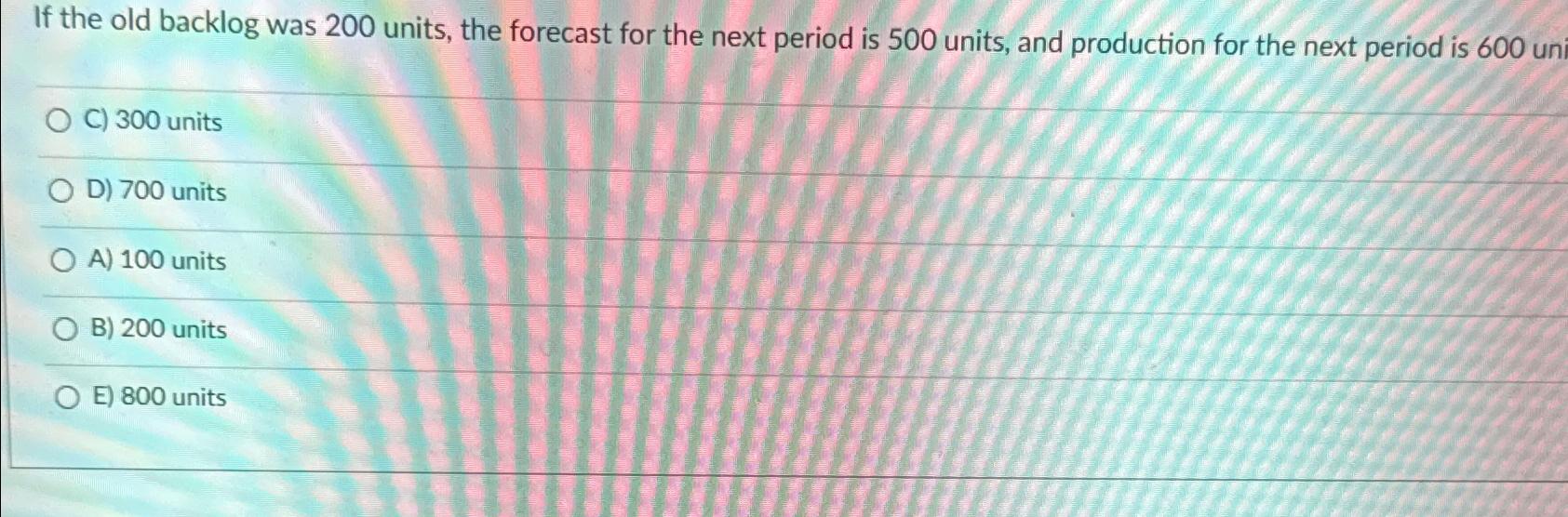 Solved If the old backlog was 200 ﻿units, the forecast for | Chegg.com