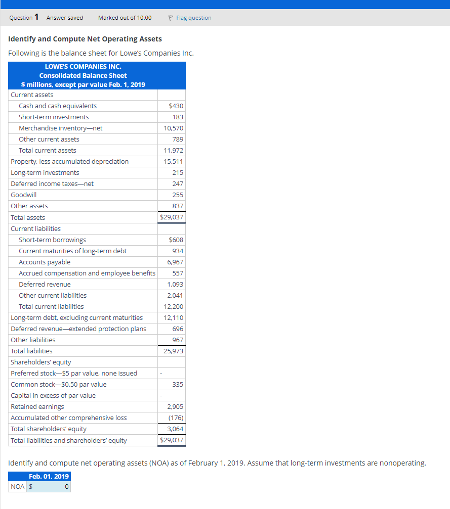Solved Identify and compute net operating assets (NOA) ﻿as | Chegg.com