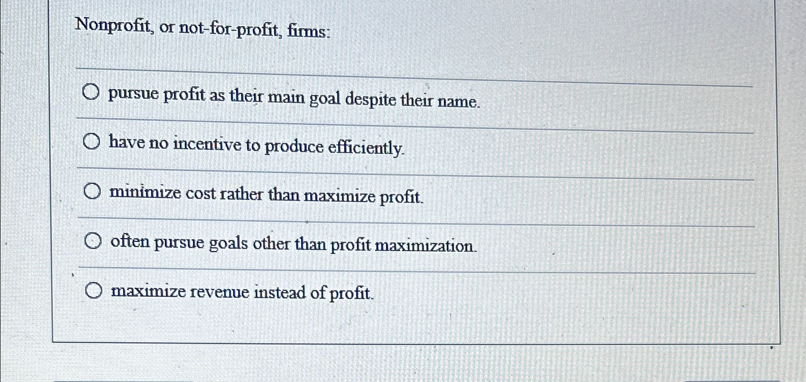 Solved Nonprofit, or not-for-profit, firms:pursue profit as | Chegg.com