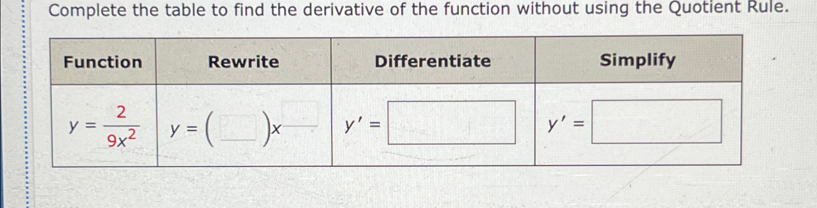 Solved Complete the table to find the derivative of the | Chegg.com