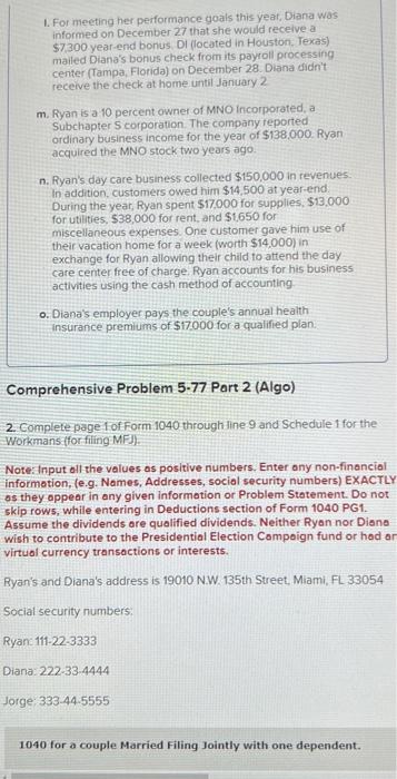 complete page 1 of form 1040 throgh line 9 and | Chegg.com