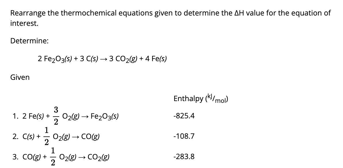 Solved Rearrange the thermochemical equations given to | Chegg.com