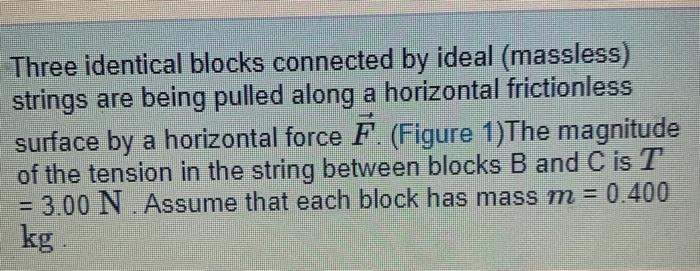 Solved Three identical blocks connected by ideal (massless) | Chegg.com