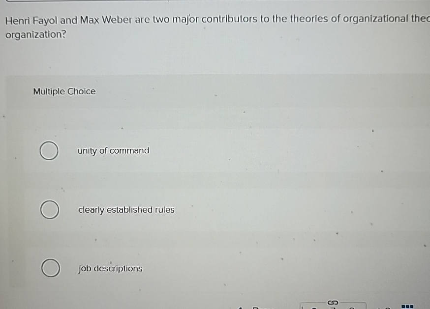 Solved Henri Fayol and Max Weber are two major contributors | Chegg.com