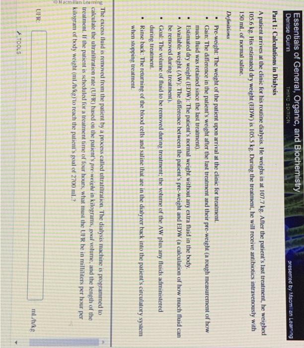 Solved Part 1: Calculations in Dialysis A patient arrives at | Chegg.com