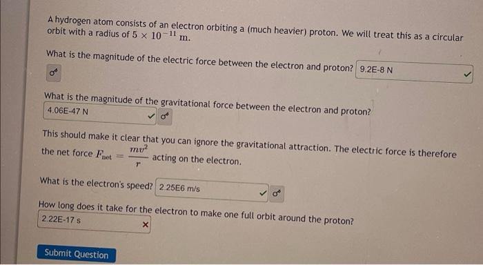 Solved A Hydrogen Atom Consists Of An Electron Orbiting A