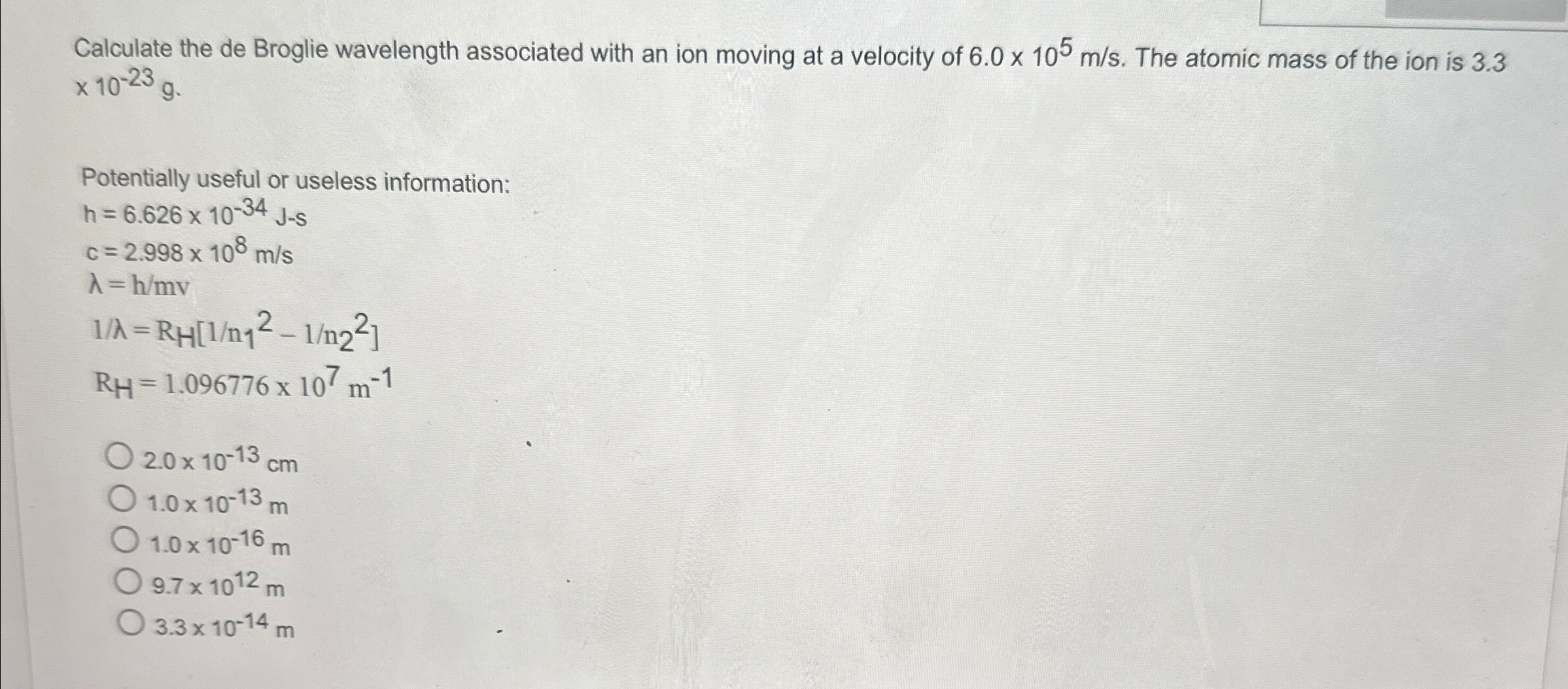 Solved Calculate the de Broglie wavelength associated with | Chegg.com