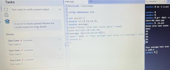Solved Tasks main.cpp Test canes to verify correct output | Chegg.com