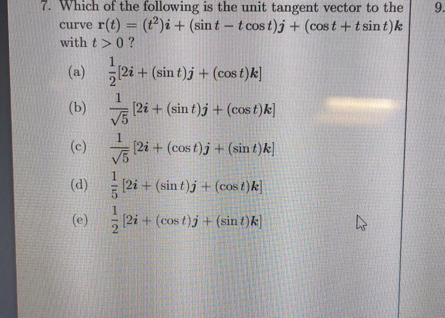 Solved urve r(t)=(t2)i+(sint−tcost)j+(cost+tsint)k with t>0 | Chegg.com
