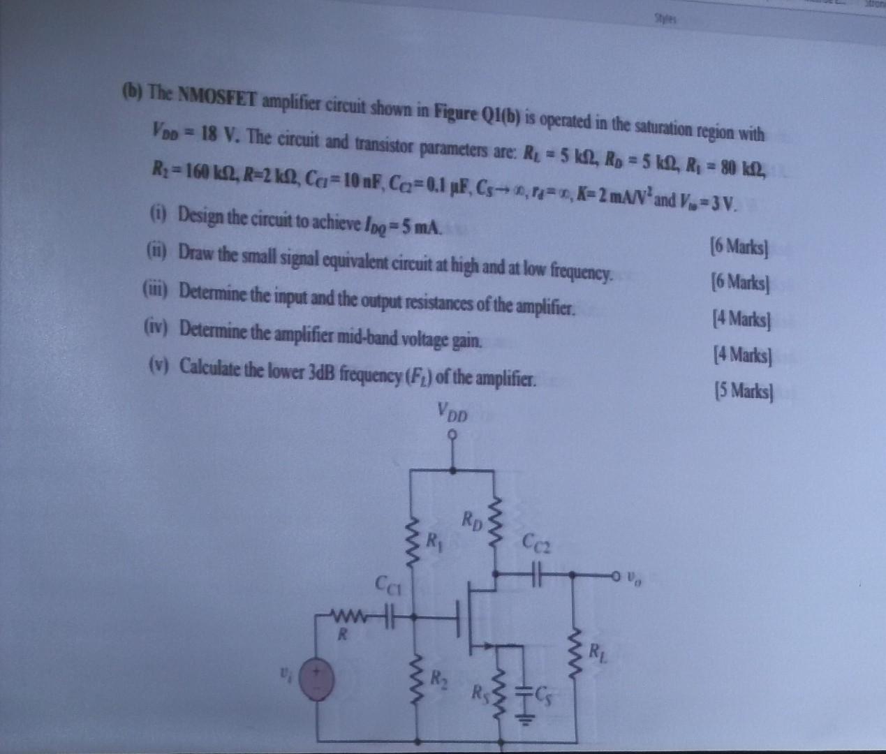 Solved (b) The NMOSFET amplifier circuit shown in Figure | Chegg.com