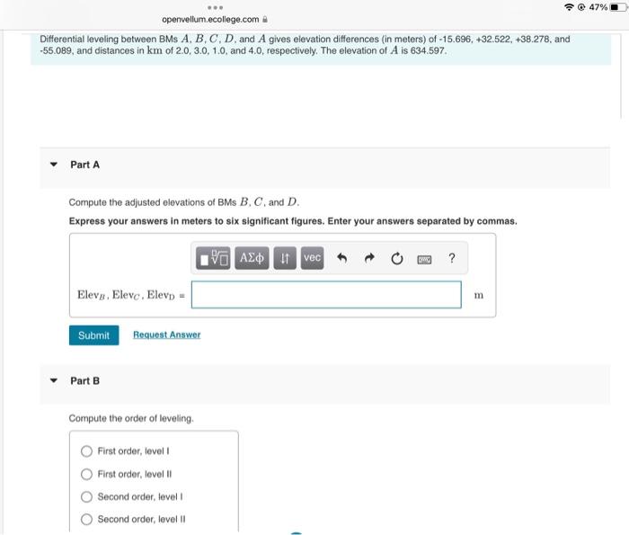 Solved Differential leveling between BMs A,B,C,D, and A | Chegg.com