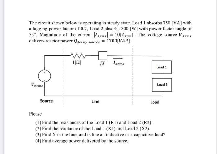 Solved Find the resistances of the Load 1 (R1) and Load 2 | Chegg.com