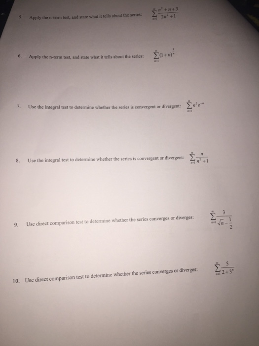 Solved 2 2 +n+3 1 5. Apply the n-term test, and state what | Chegg.com