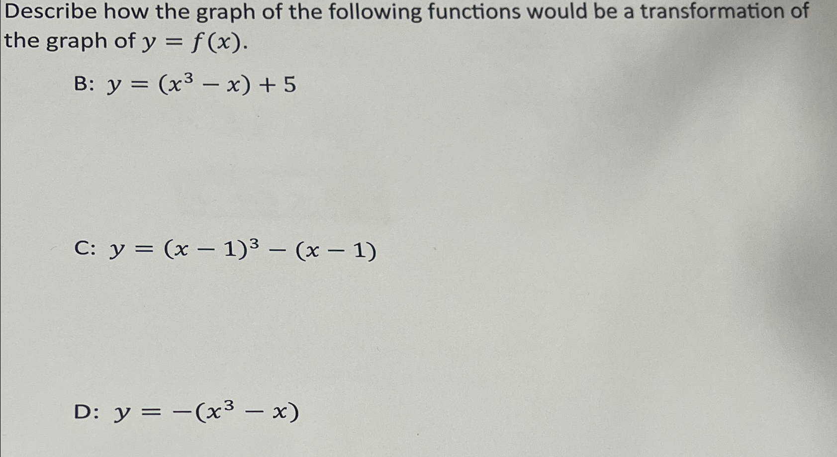 Describe how the graph of the following functions | Chegg.com
