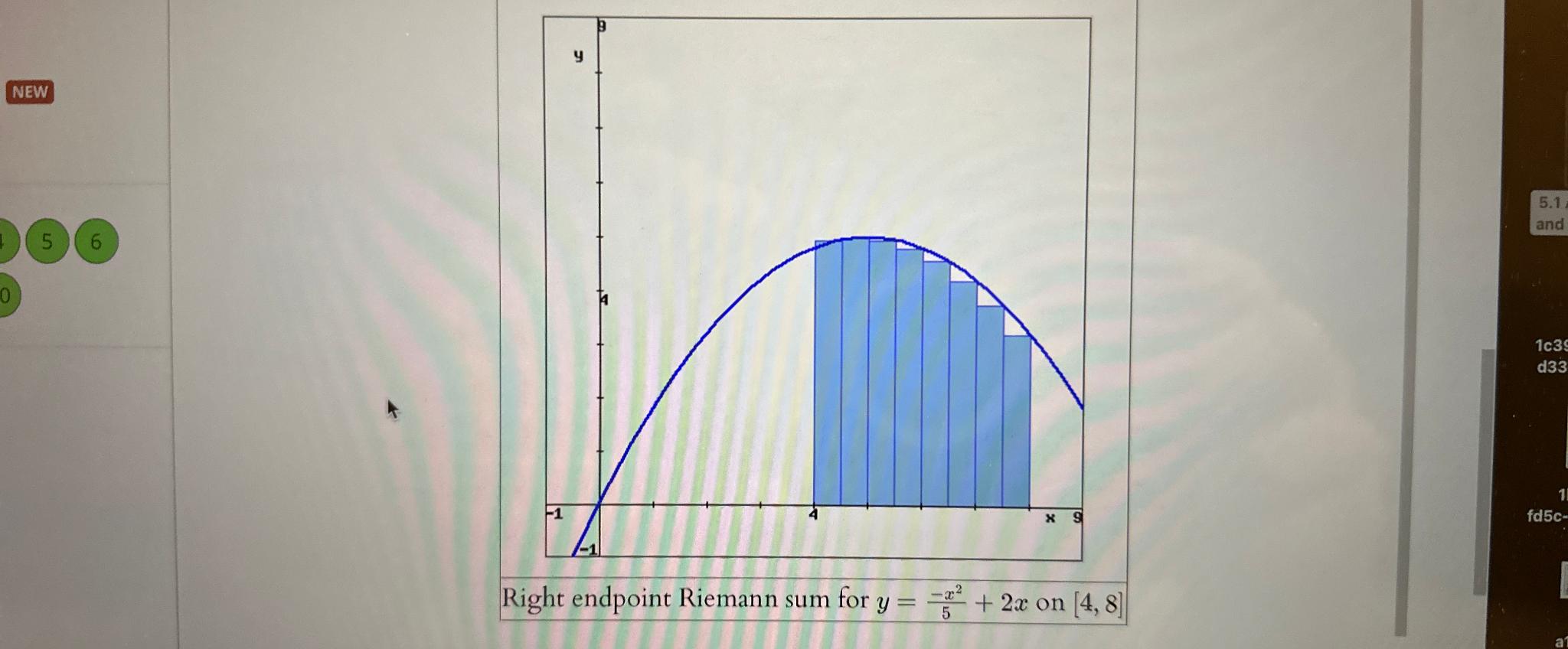 Solved Right endpoint Riemann sum for y=-x25+2x ﻿on 4,8 | Chegg.com