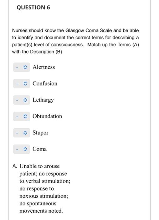 Solved QUESTION 6 Nurses should know the Glasgow Coma Scale | Chegg.com