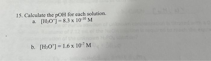 Solved 15. Calculate the pOH for each solution. a. | Chegg.com