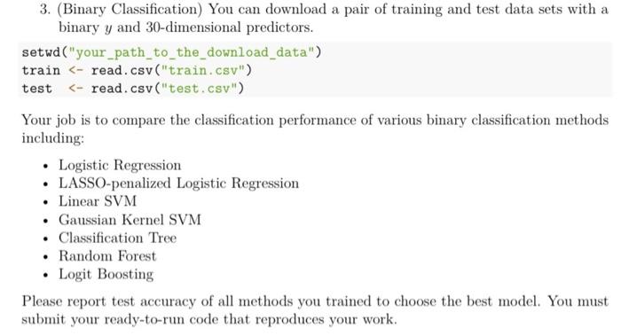 Solved 3. (Binary Classification) You can download a pair of | Chegg.com