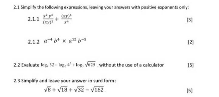 Solved 2.1 Simplify the following expressions, leaving your | Chegg.com