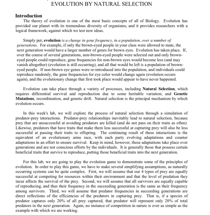 EVOLUTION BY NATURAL SELECTION Introduction The | Chegg.com