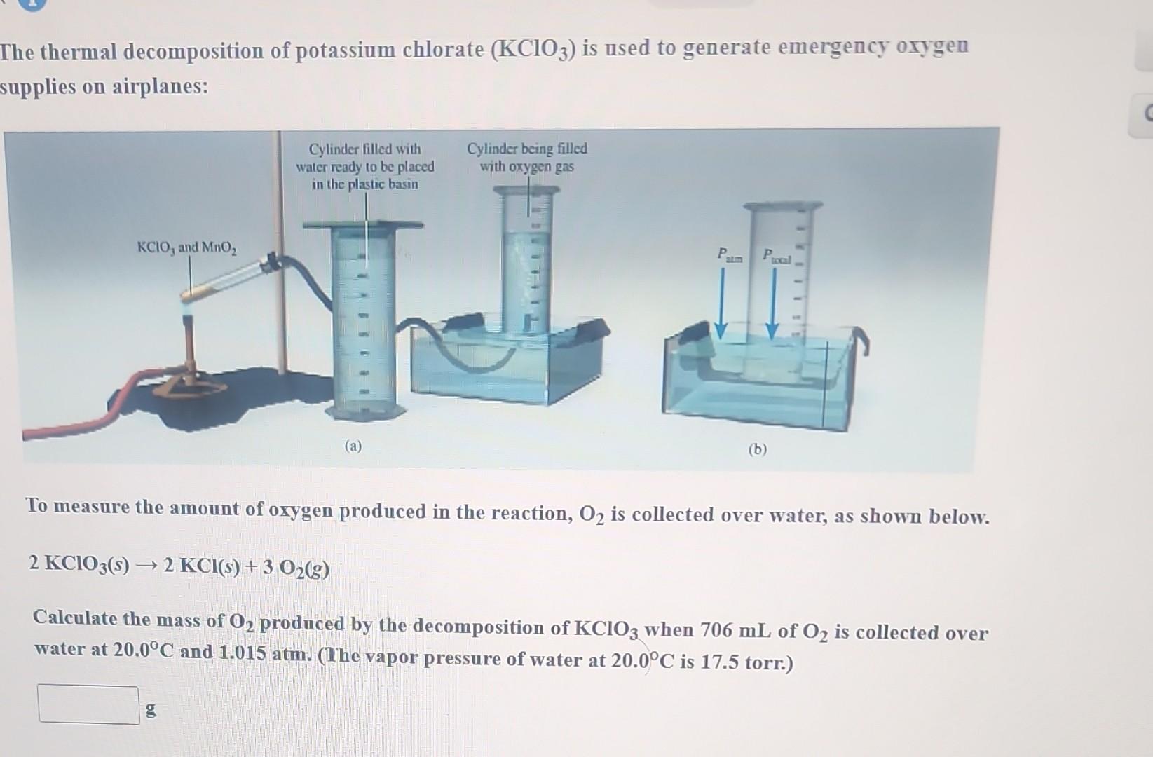 Solved he thermal decomposition of potassium chlorate | Chegg.com