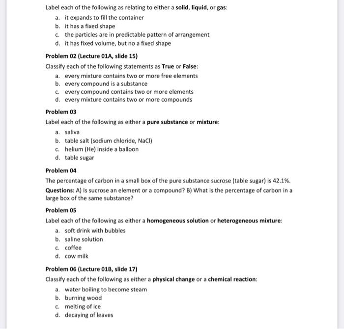 Solved Label each of the following as relating to either a | Chegg.com