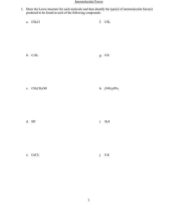 Solved 1. Draw the Lewis structure for each molecule and | Chegg.com
