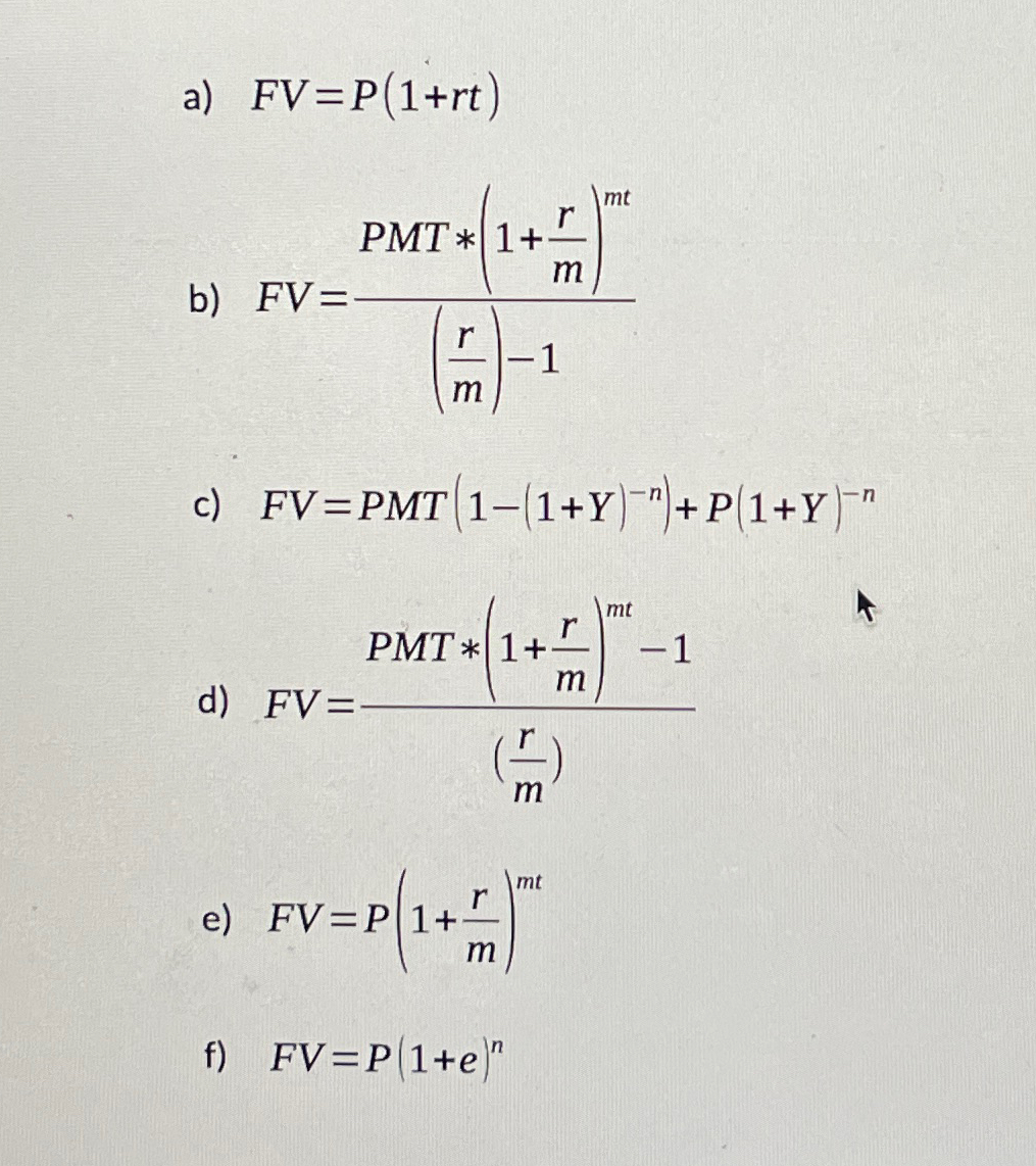 Solved Identify what each formula is used | Chegg.com