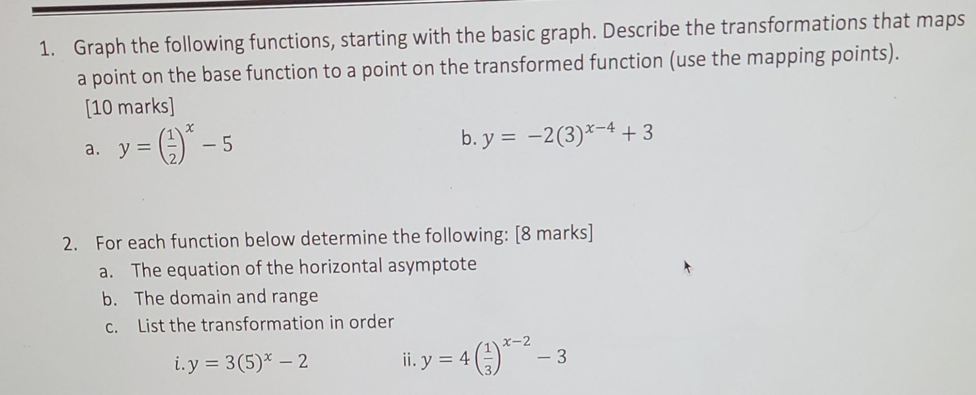 Solved 1. Graph the following functions, starting with the | Chegg.com