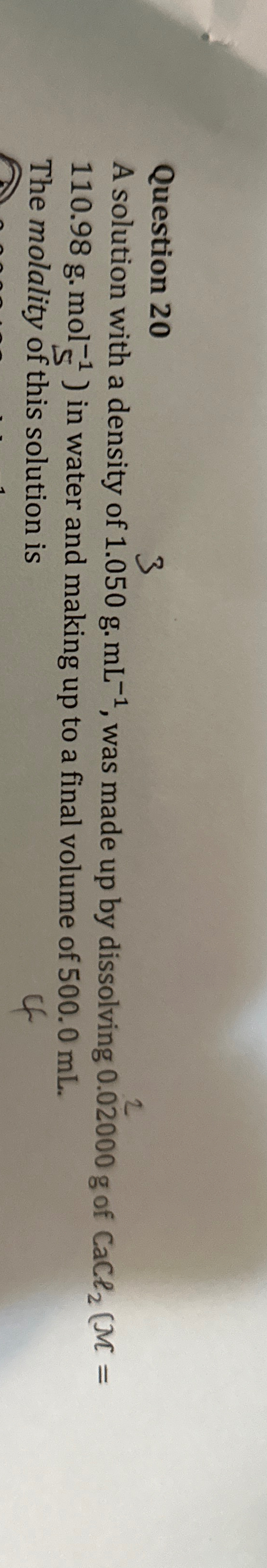 Solved Question 20A solution with a density of 1.050g*mL-1, | Chegg.com