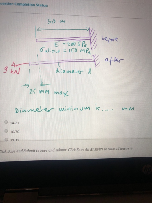 Solved estion Completion Status: 50 m before E -200 G Pa | Chegg.com