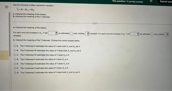 Solved Use The Following Mutiple Regression Equation 