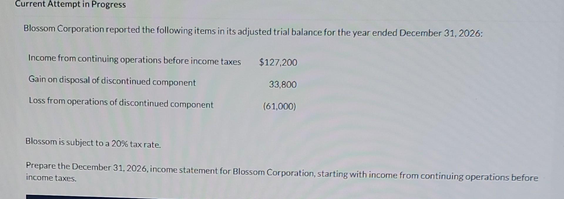 Solved Blossom Corporation reported the following items in | Chegg.com