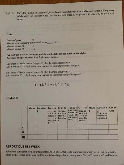 PHY101 Experiment 10 Torque and equilibrium - Lab 07 | Chegg.com