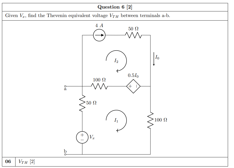 Solved Given Vx (107V) ﻿find the Thevenin equivalent voltage | Chegg.com