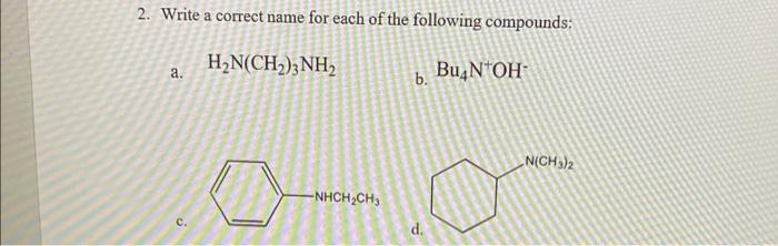 Solved 2. Write a correct name for each of the following | Chegg.com