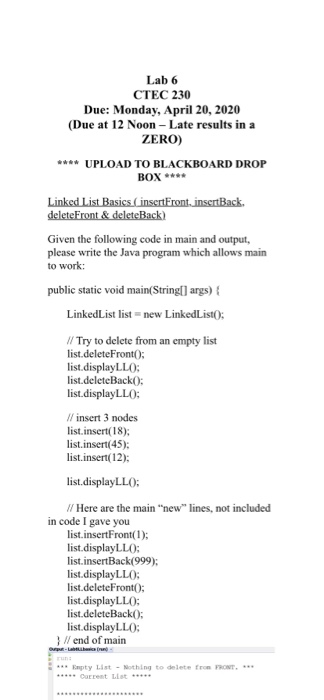 Solved Lab 6 CTEC 230 Due: Monday, April 20, 2020 (Due at 12 | Chegg.com