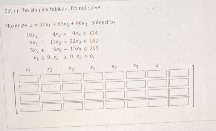 Solved Set up the simplex tableau. Do not solve. Maximize | Chegg.com