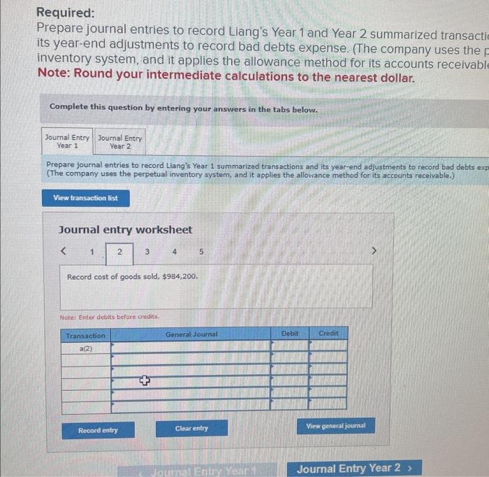 Solved Required: Prepare journal entries to record Liang's | Chegg.com