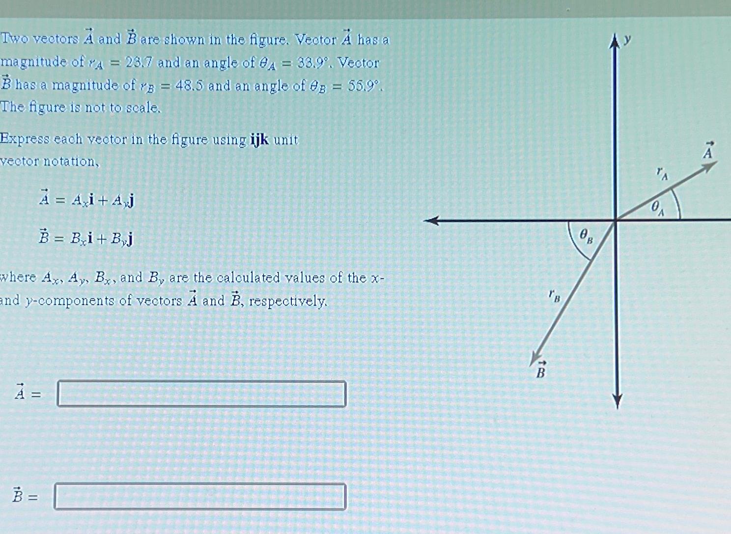 Solved Two vectors vec(A) ﻿and vec(B) ﻿are shown in the | Chegg.com
