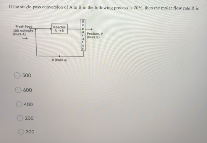 Solved If the single-pass conversion of A to B in the | Chegg.com