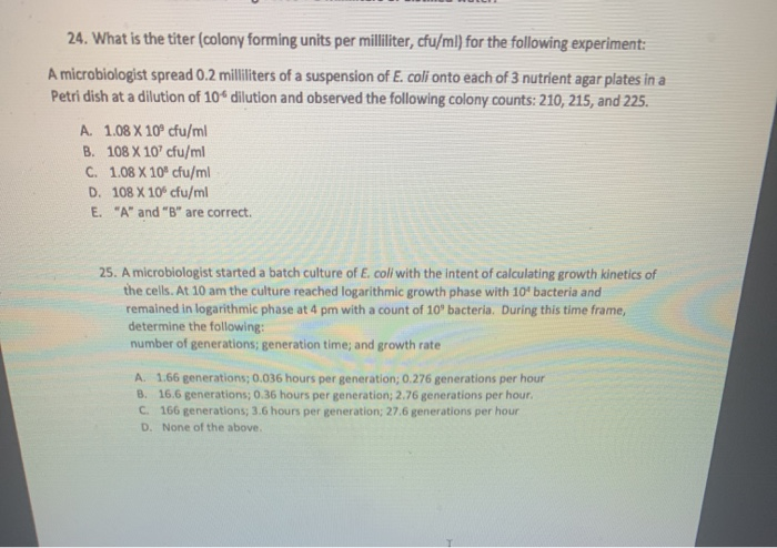 Solved 24. What is the titer (colony forming units per | Chegg.com